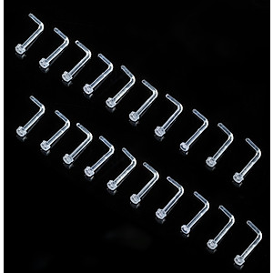 YOVORO 20PCS 20G Bioflex Clear Nose Rings Stud 2MM Nose Retainer Body Piercing Jewelry Q
