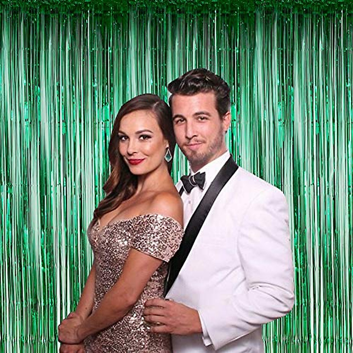 Twinkle Star 2 Pack Photo Booth Backdrop Foil Curtain Tinsel Backdrop Environmental Background for Birthday Party, Wedding, Graduation, Christmas Decorations (Green)