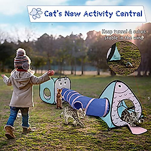 Rypet Cat Toy Tunnel and Cubes Bundle - Interactive Crinkle Collapsible Cat Tube and Foldable Cubes Playground for Kitty, Rabbit, Puppy, Ferret Hiding Hunting and Resting