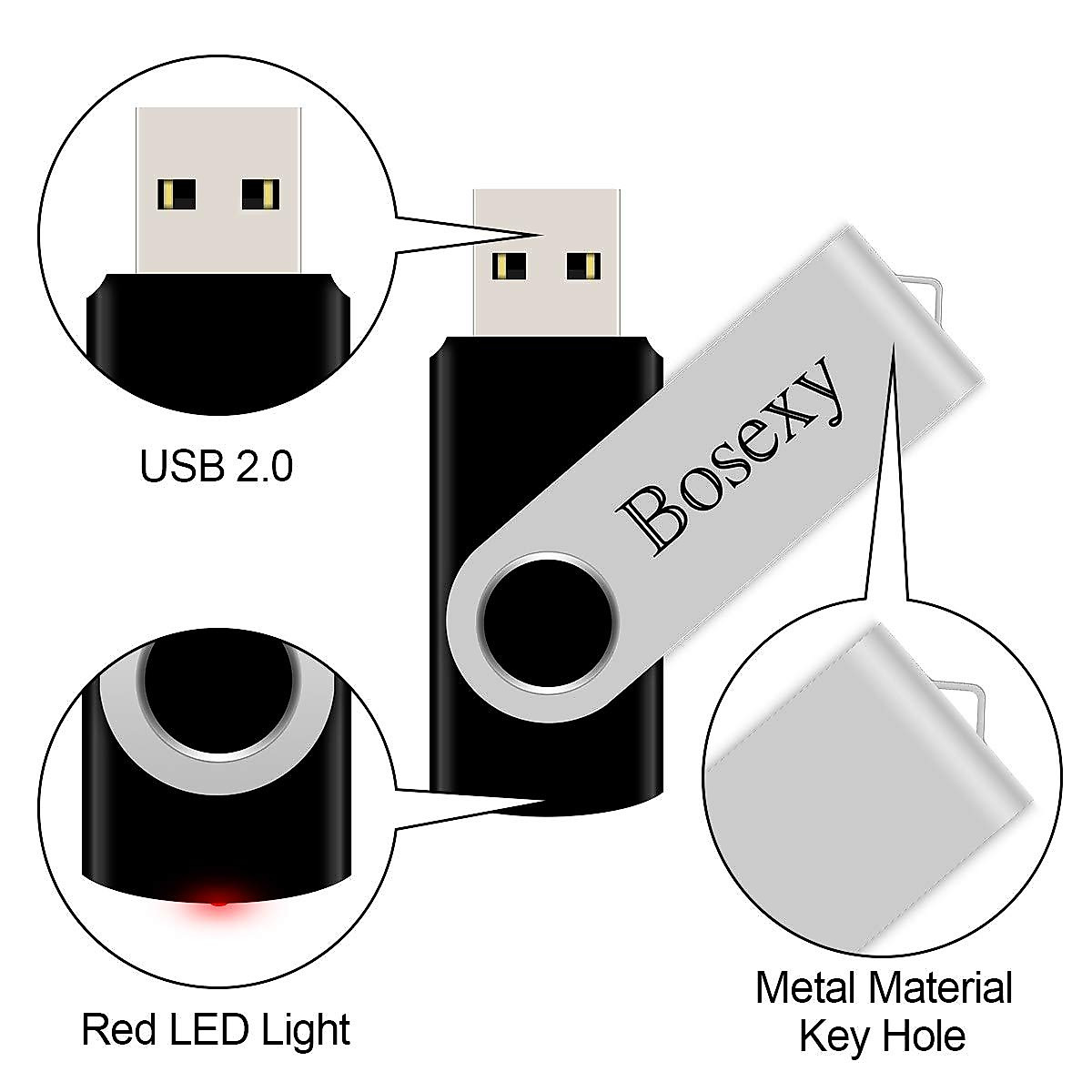 USB Flash Drives 32GB Bosexy Thumb Drive Swivel Bulk Memory Stick Pendrive with Led Indicator Mix Color, Black/Blue/Red/Green/Purple (5PCS, 32G Each)