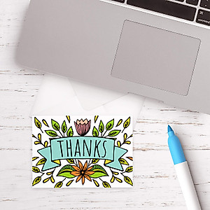 Thank You Coloring Note Cards / 24 Color Yourself Grateful Cards With Envelopes / 6 Floral Appreciation Designs / 3 1/2" x 4 7/8" Black White Coloring Gratitude Notes
