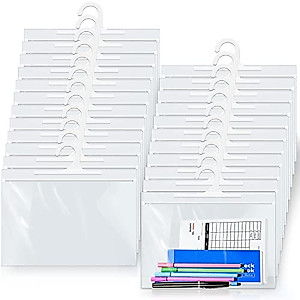 24 Pack Hanging Storage Bags, Large Hook 7.5 x 10.5-inch Clear Plastic Bags for Classroom, Library, and Pharmacy Use