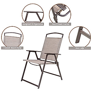 Crestlive Products 5 Piece Patio Dining Set with 4 Folding Chairs and Table Outdoor Dining Furniture with Square Glass Tabletop, Umbrella Hole for Bistro, Garden, Backyard, Deck (Beige)