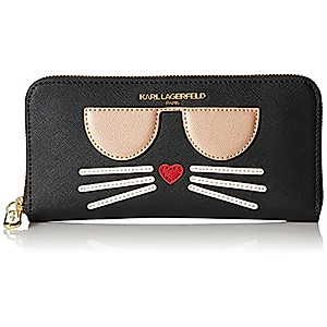 Karl Lagerfeld Paris Women's Zip Around Wallet, Deep BLK/Gold, One Size