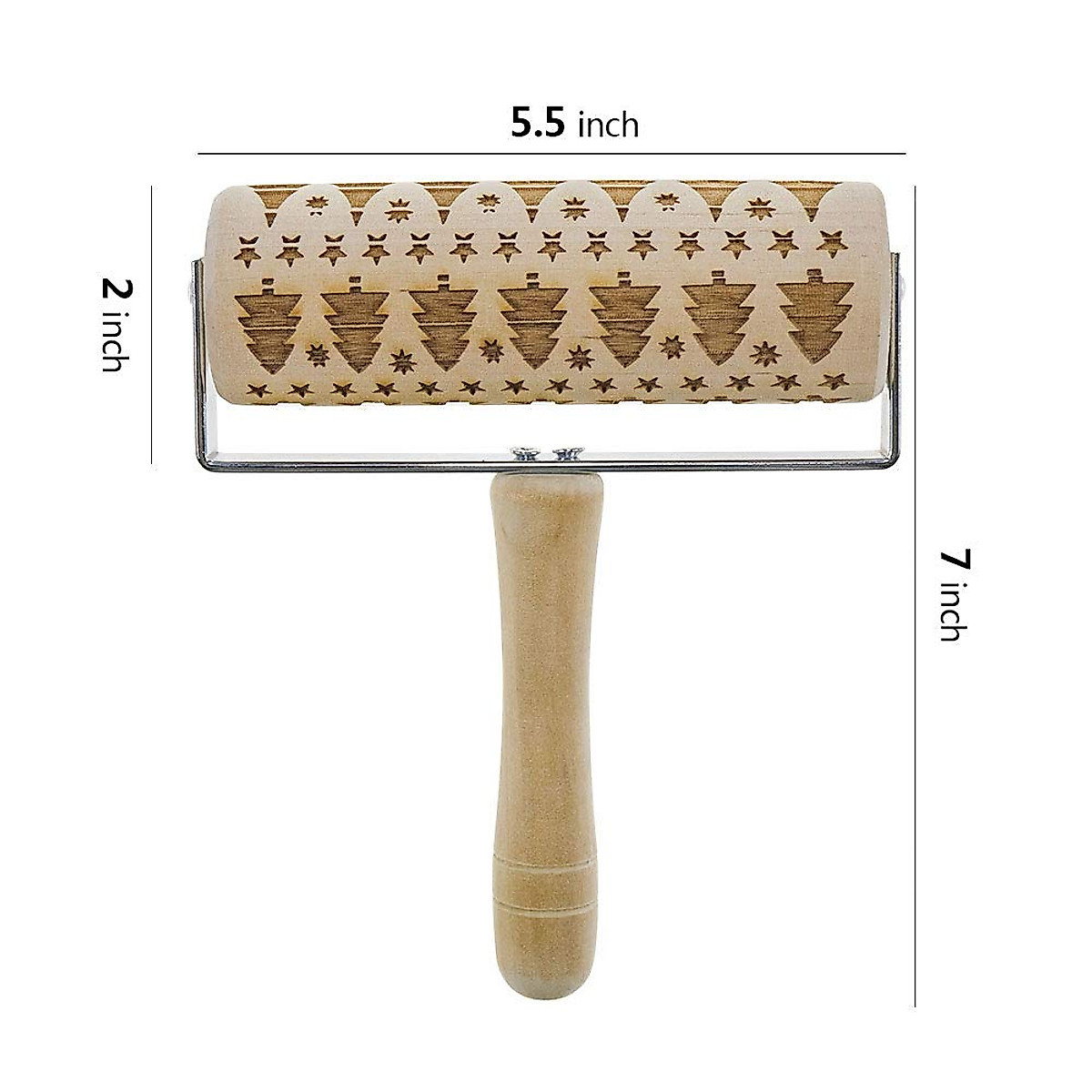 3D Wooden Christmas Embossed Pattern Rolling Pin, Laser Engraved Pastry Pizza Baking Roller Pin for Christmas Cookies Baking Non Stick(Christmas Tree)