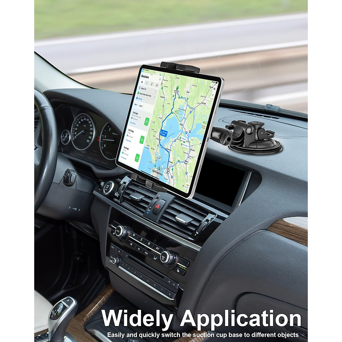 woleyi Car Tablet Holder Windshield - [95mm Strongest Suction Cup] Window Dashboard Car Tablet Mount for Trucks/Vehicles with 1/4'' Screw Tip, for 4.7-13" iPad Pro Air Mini, Galaxy Tab, iPhone, Camera