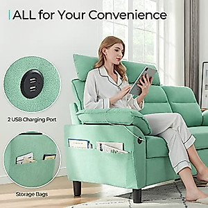 LINSY HOME Sectional Sofa, High Back Sectional Couch with Ottoman, 2 USB and Storage Bags, L Shaped Sofa with Extra Headrests, Small Sectional Sofa Set for Living Room, Apartment, Teal