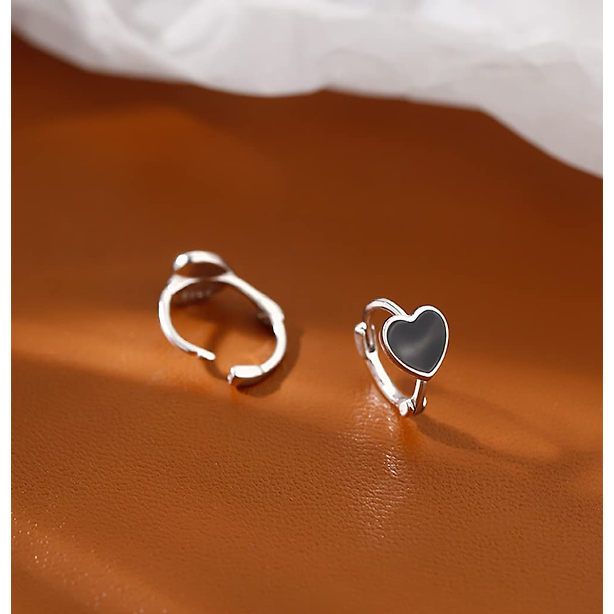 Reffeer Solid 925 Sterling Silver Love Heart Hoop Earrings for Women Teen Girls Black Heart Huggie Earrings Small Hoop (A-Silver)