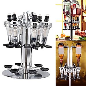 Liquor Dispenser, 6 Bottle Revolving Alcohol Rotating Dispenser Wine Beer Alcohol Bottle Beverage Stand Revolving Nozzle Drinkware Set for Wine Racks Cocktail Dispenser Wine Holder Bar Party Drinking