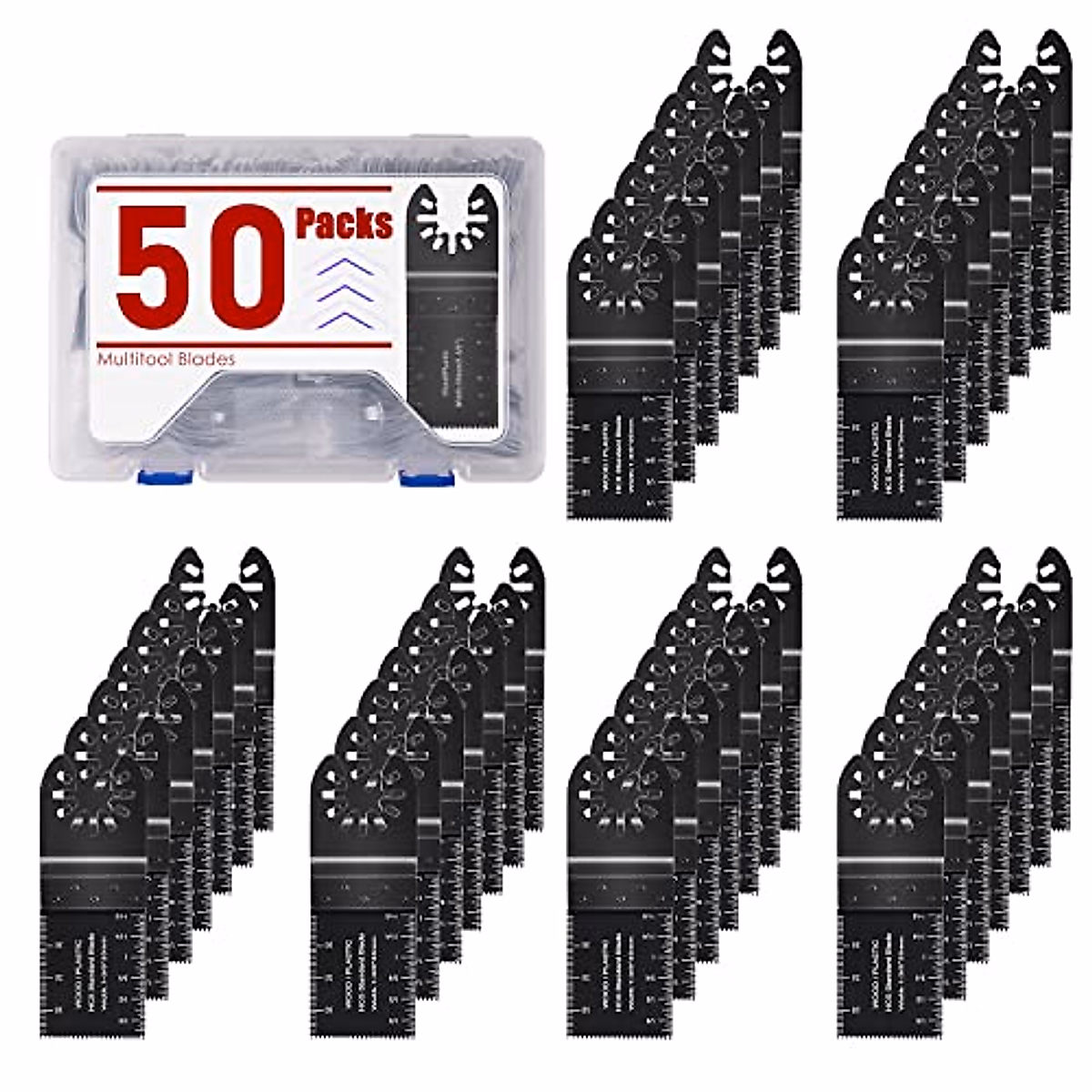 Adust 50 Wood Multitool Blades Kit Multi Tools Blades Oscillating Saw Blades Fit Dewalt Tools Ryobi Bosch Ridgid Milwaukee Rockwell Fein Multimaster Craftsman Oscillating Tool Blades (50)