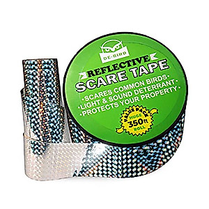 De-Bird: Scare Tape - Reflective Tape Outdoor to Keep Away Woodpecker, Pigeon, Grackles, and More. Stops Damage, Roosting, and Mess (350ft Roll)
