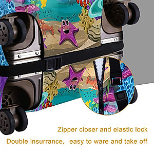 Wondertify Fish Coral Reefs Travel Suitcase Protector Sea Diversity Habitats Washable Elastic Luggage Cover With Concealed Zipper Fits 18-21 Inch Blue Red