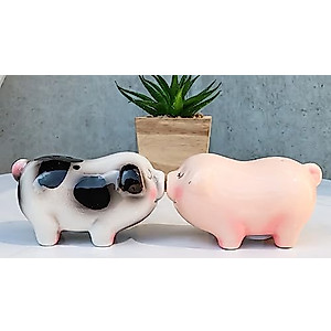 Ebros Gift Ceramic Star Crossed Lovers Chubby Country Farm Bacon Porky Pig Couple Kissing Salt And Pepper Shakers Set Valentines Pigs Piglets Figurines Party Kitchen Tabletop Collectible Accents