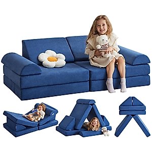 Erigiak 2024 Kids Couch Play Couch Large, Miss Fabric Modular Foam Couch Floor Sofa Soft Play Equipment for Kids, Convertible Sofa Couch and Kids Playhouse