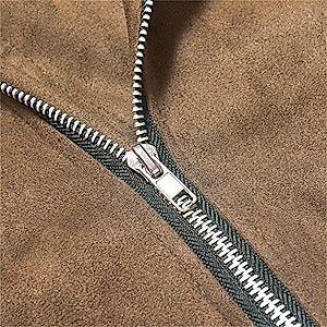 Maiyifu-GJ Men Basic Suede Leather Motorcycle Jacket Casual Classic Side Lace Biker Jacket Slim Fit Asymmetric Zip Moto Coat (Khaki,Large)