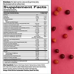 SmartyPants Women's Formula Gummy Vitamins: Gluten Free, Multivitamin, CoQ10, Folate (Methylfolate), Vitamin K2, Vitamin D3, Biotin, B12, Omega 3 DHA/EPA Fish Oil, 180 count (30 Day Supply)