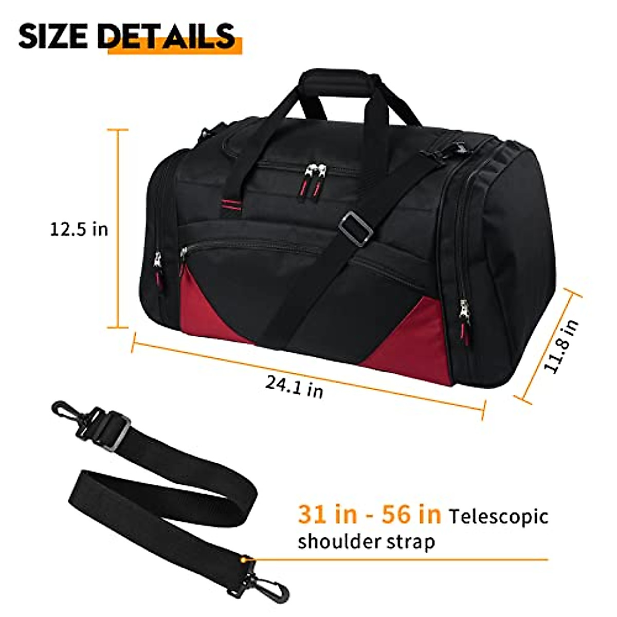 Mens Gym Bag, 55L Large Sports Duffle Bags, Workout Bags Lightweight