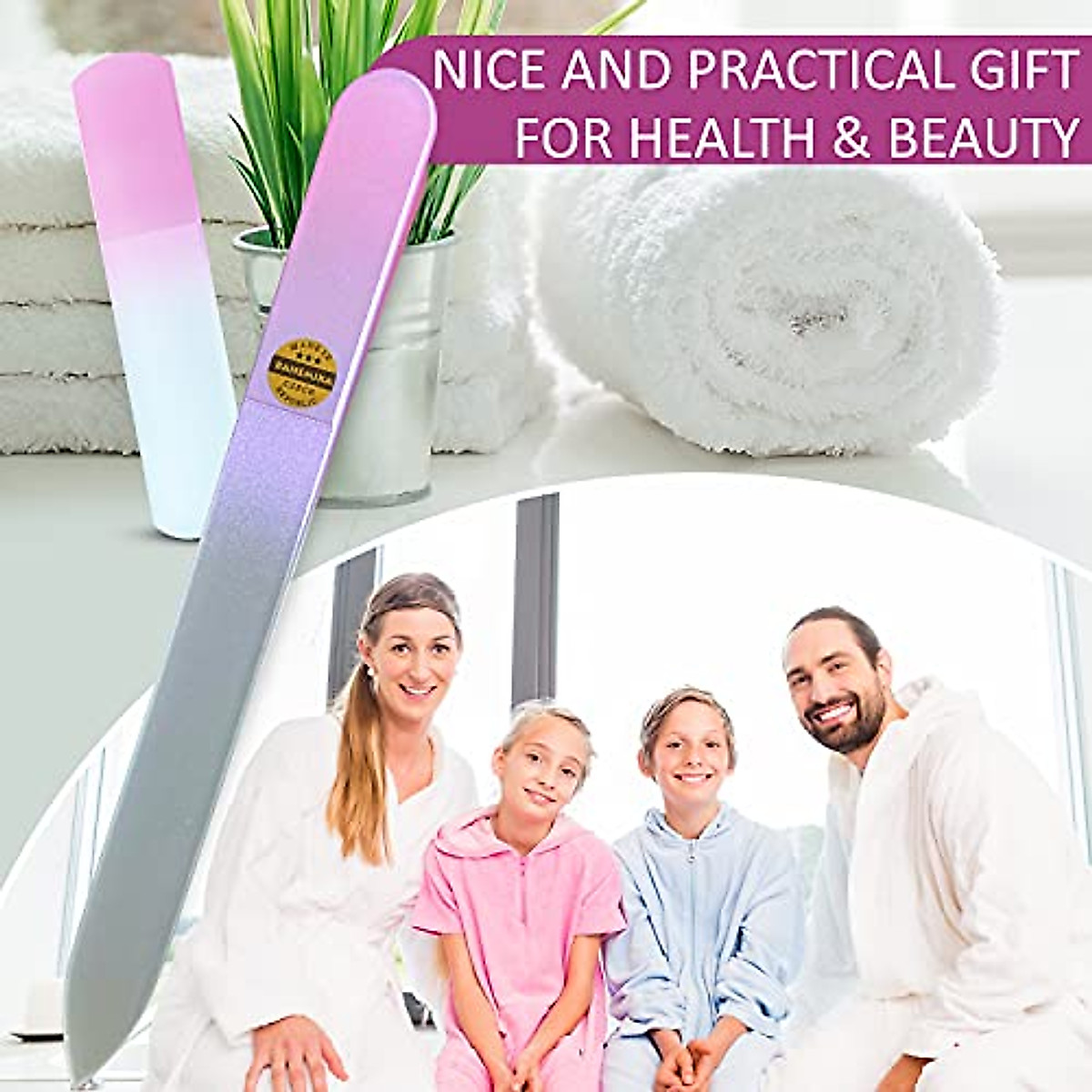 Czech Glass Nail File with Case - Glass Foot File Hand Callus Remover - Nice Gift Women - Crystal Nail Files For Natural Nails Glass Fingernail - Toenail Finger Board Sleeve Emery Boards 2 Files Set