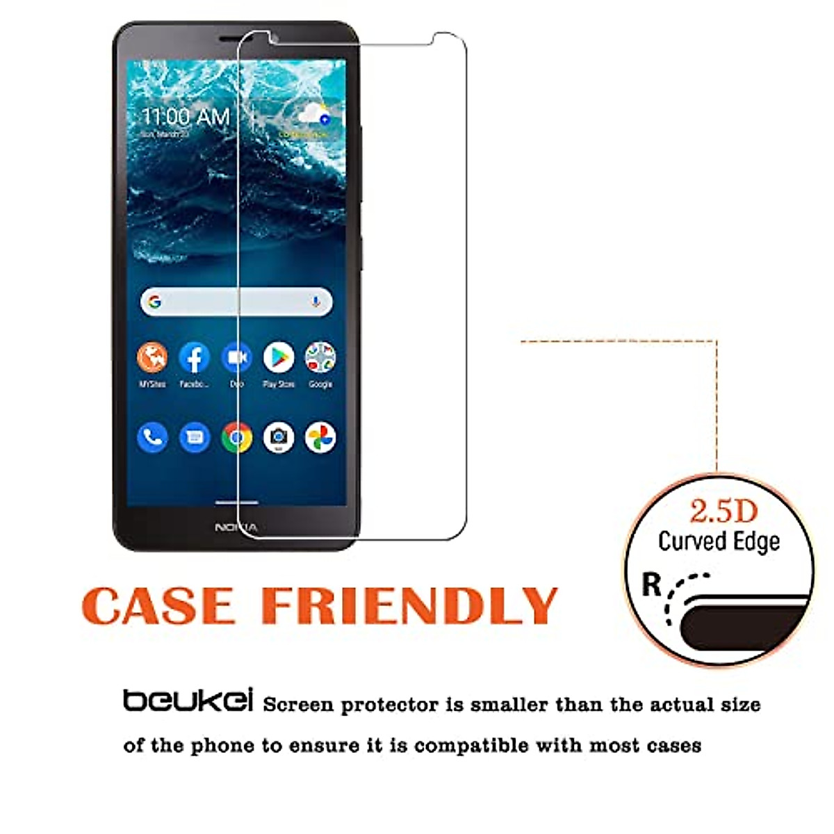 beukei (3 Pack) Compatible for Nokia C100 Screen Protector Tempered Glass,Touch Sensitive,Case Friendly, 9H Hardness