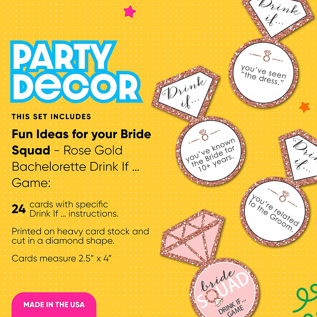 Big Dot of Happiness - Drink If Game - Bride Squad - Rose Gold Bridal Shower or Bachelorette Party Game - 24 Count