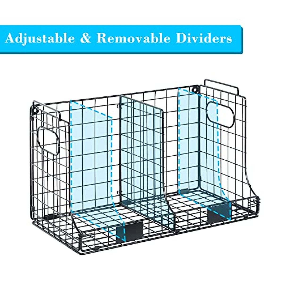 2 Tier Stackable Kids Book Organizer, Hanging Metal Bookshelf with Adjustable Dividers, Wall Floating Book Storage for Kids, Toddler, Nursery Room Decor, Black