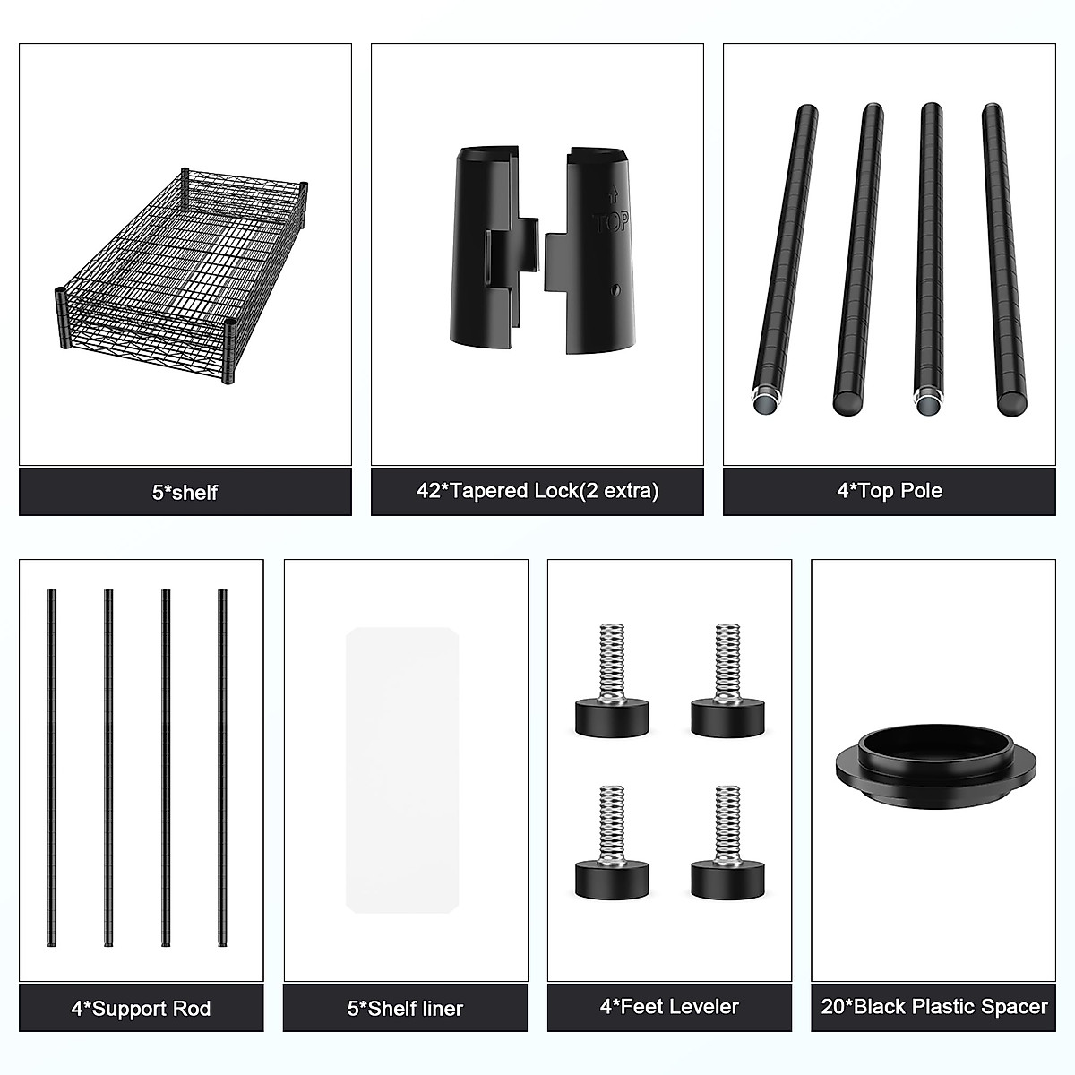 Dolonm 5-Tier Storage Shelves Wire Shelving Unit, 1750 LBS NSF Height Adjustable Shelves Organizer, 16" L x 36" W x 72" H, Heavy Duty Metal Garage Shelving for Restaurant, Kitchen, Laundry, Black