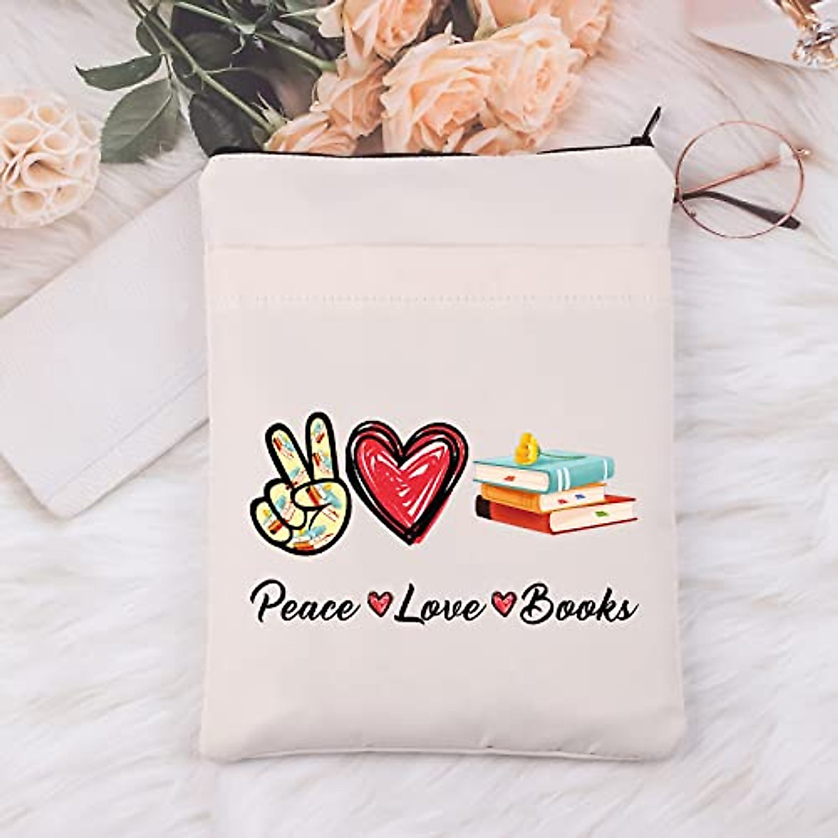 MNIGIU Funny Book Lover Gift Bookish Book Sleeve with Pocket Peace Love Book Protector Cover Kindle Book Sleeve (Peace Love Book)