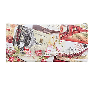 Vegan Leather Women's 9 inch Wide Wallet with Vintage Postcard Print-Orange
