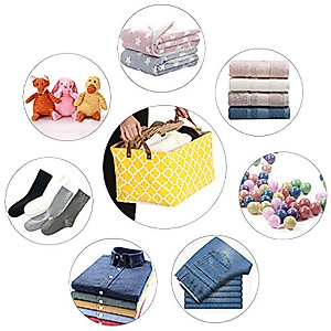 Sea Team Moroccan Lattice Pattern Canvas Fabric Storage Basket Collapsible Geometric Design Storage Bin with Drawstring Cover and PU Leather Handles, 16.5 by 11.8 inches, Waterproof Inner, Yellow