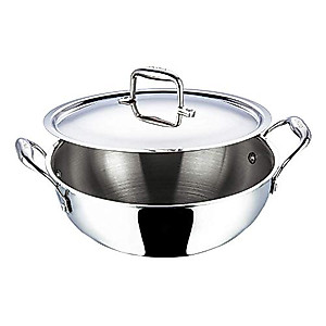 Vinod Platinum Kadai Triply Stainless Steel | Suitable For Indian Cooking, Sauces, Stews, Soups | Deep/Extra Deep Kadai With Lid | Induction, Electric Friendly (Extra Deep Kadai, 24cm)