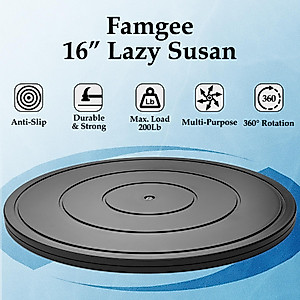 Famgee 16 Inch Lazy Susan Turntable Heavy Duty Rotating Swivel Stand Lazy Susan with Steel Ball Bearings for Flat Panel Monitors, Computer, TV, Speakers, Bonsai, Statue, Cabinet Organizer