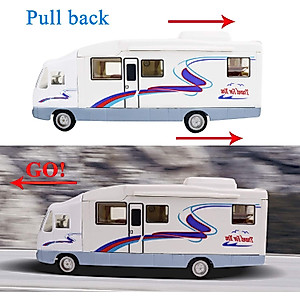 HAPTIME Cool Mini Motorhome Toy Die-cast Car Pullback Recreational Vehicle Pull Back RV with DIY Furnitures Holiday Camper Van Model for Kids Children Gift 7.6 inch (White)