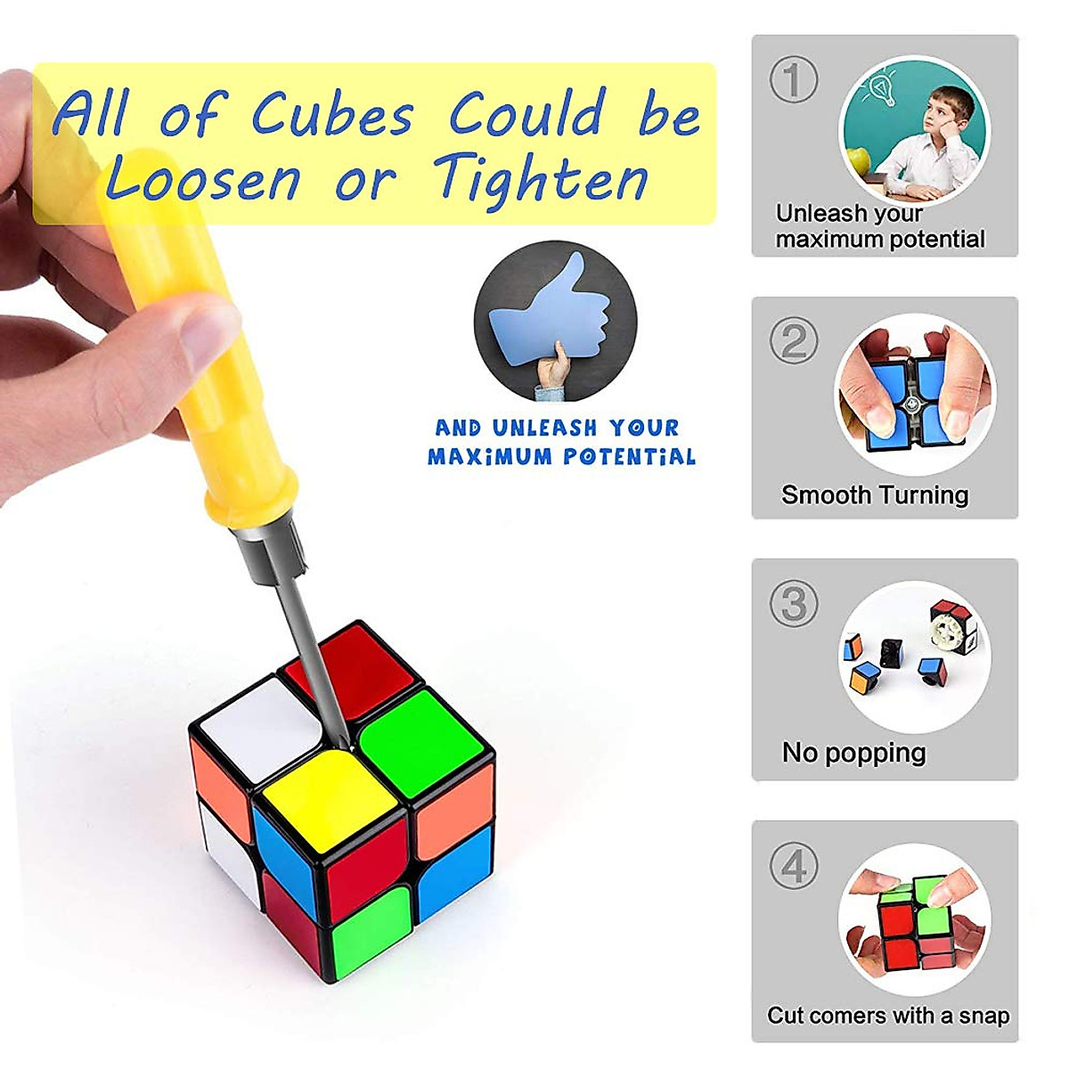 ROXENDA Speed Cube Set, Magic Cube Set of 2x2x2 3x3x3 Pyramid Cube Smooth Puzzle Cube (Black)