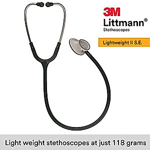 3M Littmann Lightweight II S.E. Stethoscope, Black Tube, 28 Inch, 2450 & 40007 Stethoscope Identification Tag, Black