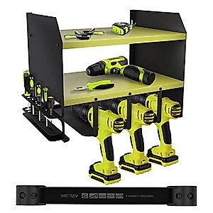 NEATZY Power Tool Organizer - Drill Holder with Magnetic Bar – Easy Installation & Metal Cordless Drill Storage Tool Rack – Garage Organizers and Storage Holds Drills, Power Tools, & More (Green)