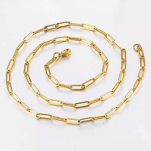 PICKBEAU 18K Gold Plated Paperclip Chain Necklace for Women 3.0MM Gold Chain Necklace, Chain Link Necklace for Men Women Unisex Multiple Length Size-18in