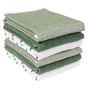KAF Home Ayesha Curry Mixed Utility Kitchen Towel Set | Set of 6 Mixed Terry Kitchen Towels | Absorbent Kitchen Towels Perfect for Spills, Drying Dishes, Cooking, and Any Household Mess (Green)