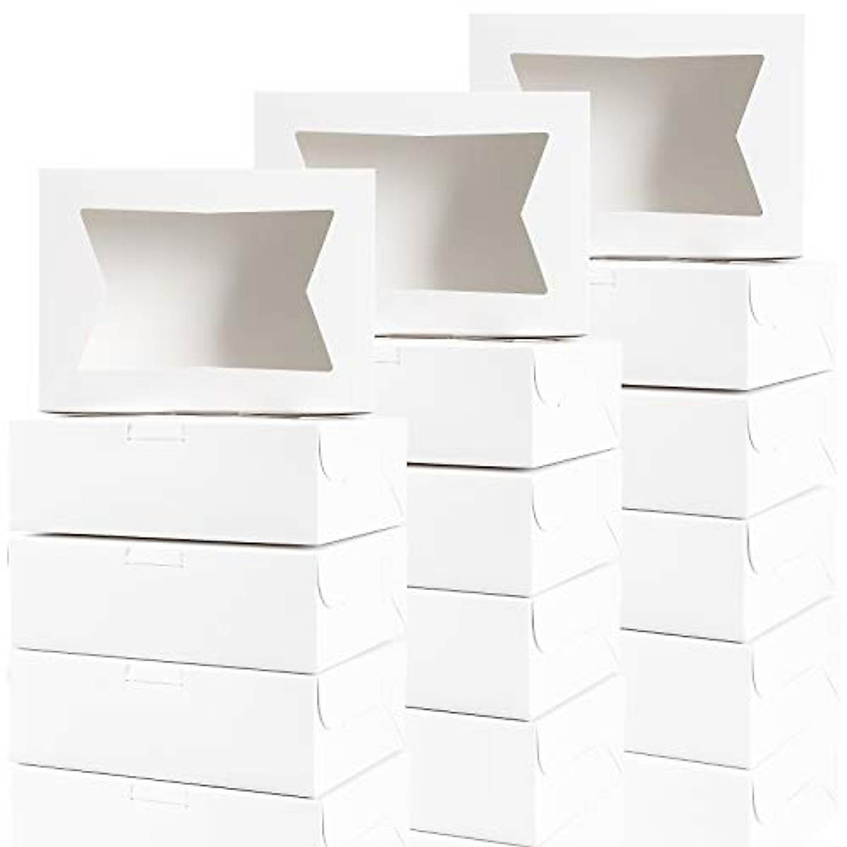 Moretoes 36pcs Cookie Treat Boxes 8 Inch White Bakery Boxes with Window for Cookie, Pastry, Dessert, Chocolate Covered Strawberry and Candy Gift Giving(8x6x2.5 In)