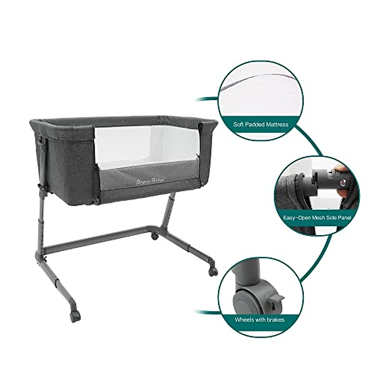 Pamo Babe Bedside Bassinet for Baby, Portable Bassinet with Wheels Baby Bedside Sleeper, 6 Height Adjustable Baby Bassinet, Easy to Assemble Bassinet for Infant(Grey)