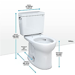 TOTO Drake Two-Piece Round 1.6 GPF Universal Height TORNADO FLUSH Toilet with CEFIONTECT, Cotton White - CST775CSFG#01