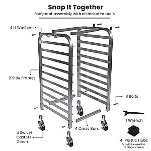 TITAN KRAFT 10-Tier Half Sheet Pan Rack - Commercial Aluminum Baking Sheet Rack for 18" x 13" Sheets/Pan, Speed Rack with Lockable Casters for Kitchens - Baking Sheet NOT Included - 18" x 15.25" x 36"
