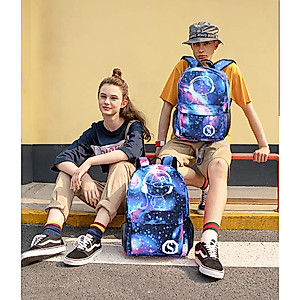 Lmeison Backpack for School Girls Boys, Bookbags for Teen Boys, Anime Cartoon Luminous Backpack with USB Charging Port, Cool Anime Backpack