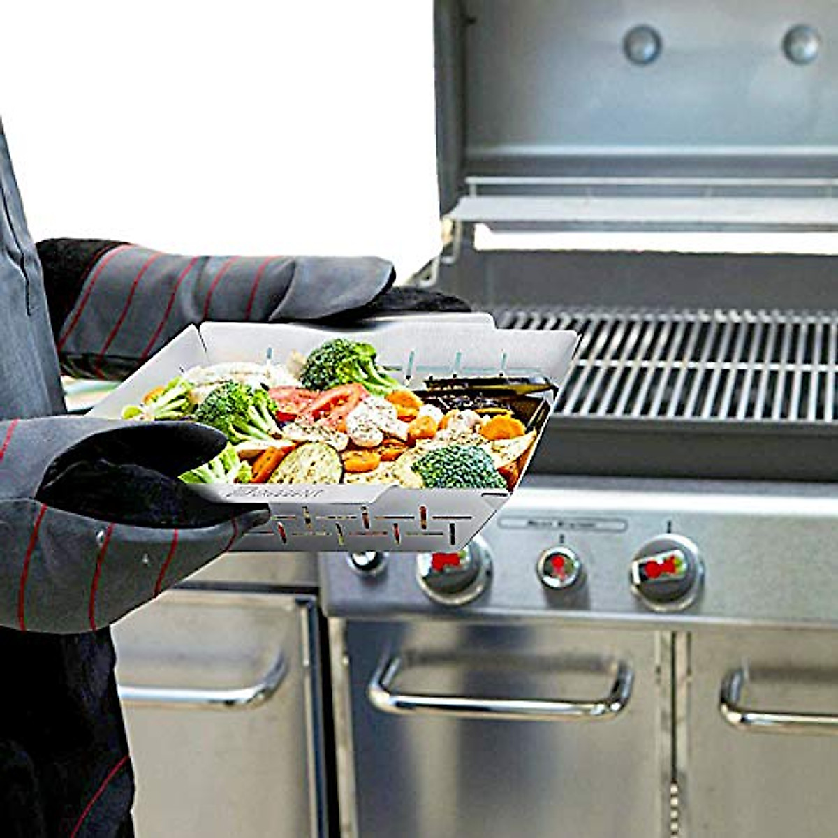 Beer Can Chicken Holder Combo with Free Meat Thermometer- Vegetable Grill Basket-BBQ Grilling Gifts for Men Accessories-Roaster Rack - Vertical Stand for Kabob-Fish-Turkey-Fits Outside Smoker