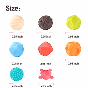 TuiVeSafu Baby Textured Sensory Ball Set Soft Squeeze Massage Balls with Bright Color and Multi Shape,Learning Early Educational Toys for 6+ Months Toddlers Boys and Girls(8PCS)