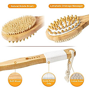 HEETA Body Brush, Long Handle Solid Wood Boar Bristle Brush, Lymphatic Drainage Massager, Body Exfoliating Brush for Shower, Gently Exfoliate Dead Skin & Cellulite, Natural Bristles Brush (Brown)