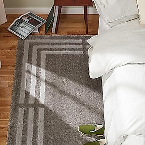 TOWN & COUNTRY EVERYDAY Cloud Shag Plush Border Area Rug with High-Low Pile, Grey, 7'10"x10'2"