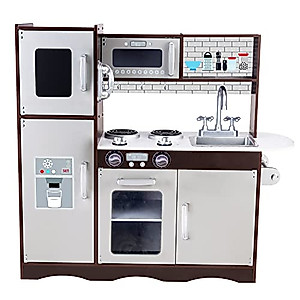 Kitchen Playset for Kids Ages 3-8, Wooden Pretend Play Kitchen, Incloud Telephone, Ice Maker, Refrigerator, Dimensions: 35” H x 31” W x 12” D