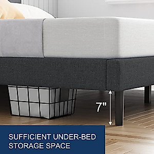 Molblly Queen Bed Frame Upholstered Platform with Headboard and Strong Wooden Slats, Strong Weight Capacity, Non-Slip and Noise-Free,No Box Spring Needed, Easy Assembly,Dark Grey Queen Bed