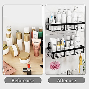 Shower Caddy Shelf (2 Pack) with 2 Soap Dishes, No Drilling Traceless Adhesive Toilet Paper Holder Shower Organizer with 4 Hooks