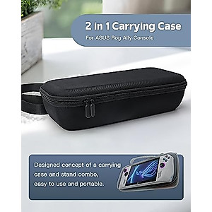Wiilkac Carrying Case for ASUS ROG Ally, Protective Hard Shell Travel Case Built-in Foldable Stand & Charger Storage Impact-Resistant for Steam Deck Console Accessories